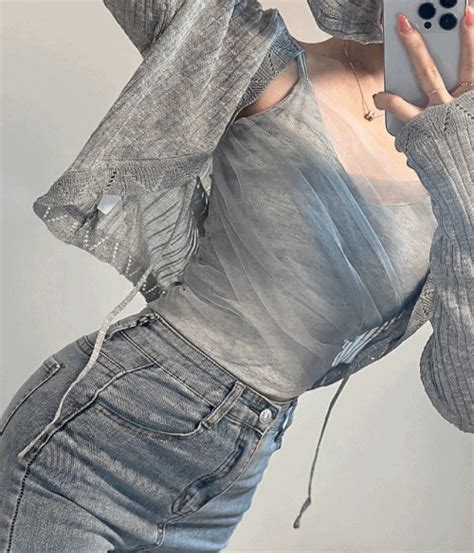 [set모델소장 쥔장강추템 주문폭주🔥] 쉬폰 망사 크롭 스트랩가디건 캡내장 브라캡 망사시스루 크롭나시탑 에이블리