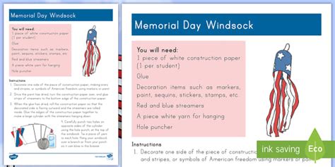 Memorial Day Windsock Craft Kindergarten Twinkl Usa