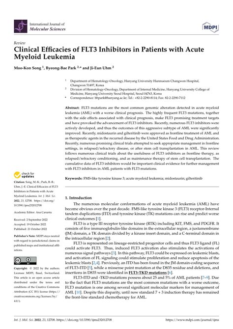 Pdf Clinical Efficacies Of Flt3 Inhibitors In Patients With Acute