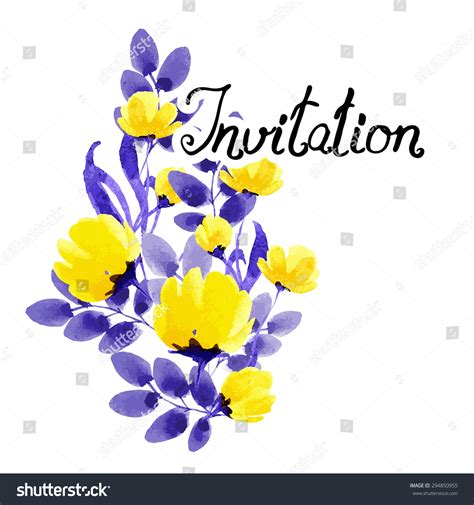 Invitation Card Watercolor Flowers Vector Watercolor Stock Vector
