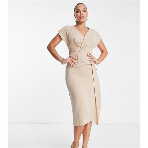Asos Tall Asos Design Tall Vestito Midi Color Pietra Incrociato E