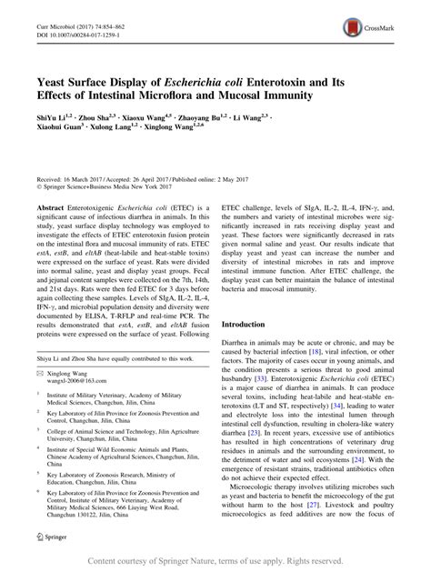 Yeast Surface Display Of Escherichia Coli Enterotoxin And Its Effects Of Intestinal Microflora