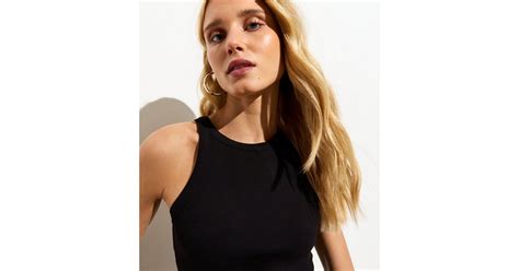 Black Ribbed Racer Back Vest Top New Look