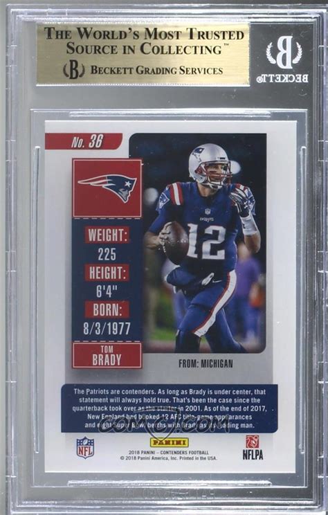 2018 Panini Contenders Base 36 Tom Brady Bgs 95 Gem Mint
