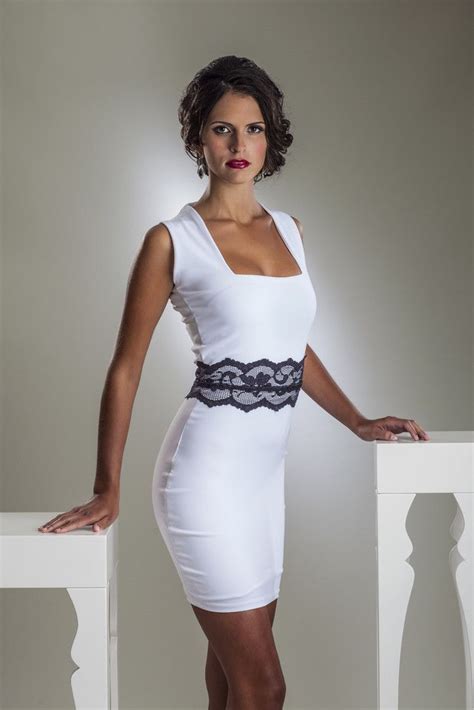 White Cocktail Dress With Black Lace Belt White Lace Cocktail Dress