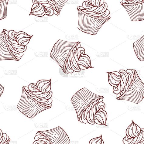 可爱的无缝图案手绘蛋糕。