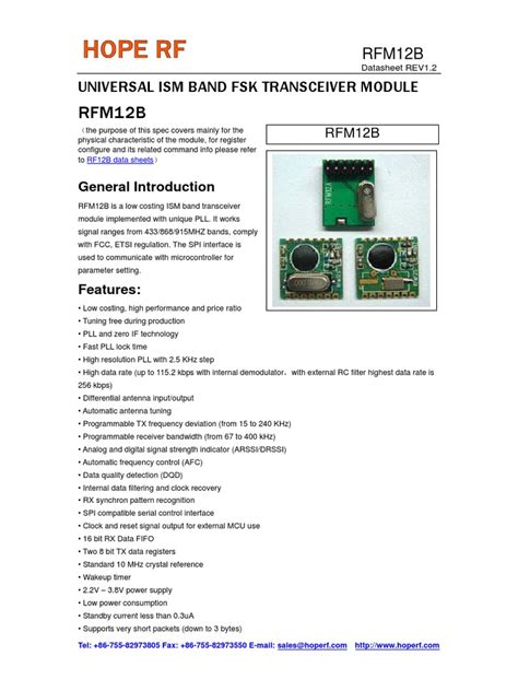 Rfm12b Rfm12b Universal Ism Band Fsk Transceiver Module Pdf