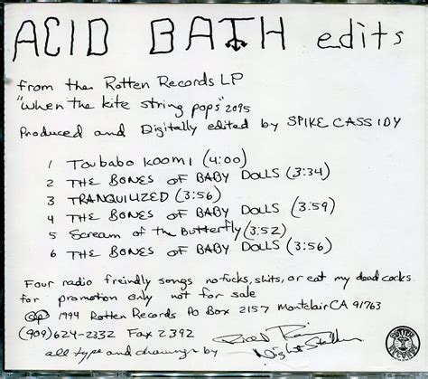 Acid Bath When The Kite String Pops Radio Edits Promo Cd Rare