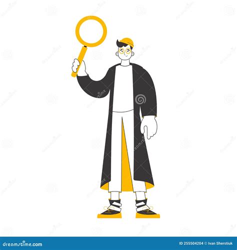 The Guy Is Holding A Magnifying Glass In His Hands Search Concept