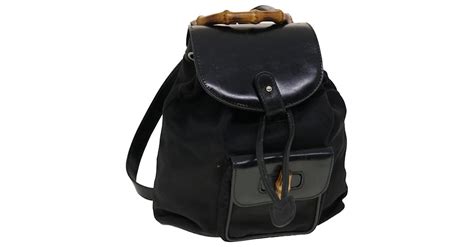 Gucci Bamboo Backpack Nylon Black 00319980030 Auth Ar9507 Ref934102