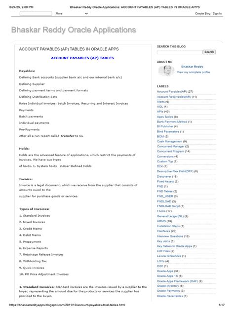 Oracle Applications Account Payables Ap Tables In Oracle Apps Pdf Accounts Payable