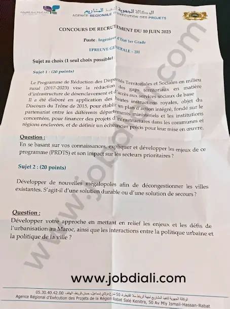 Exemple De Concours De Recrutement Dingénieurs Detat 1er Grade Juin