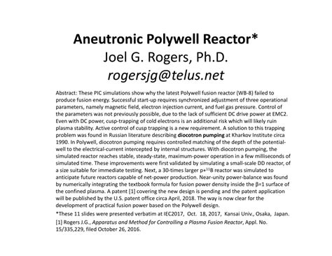 Pdf Aneutronic Polywell Reactor