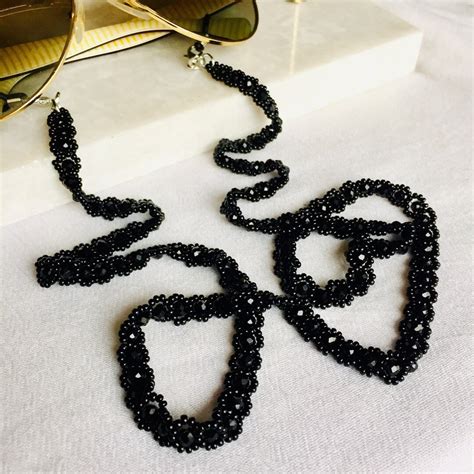 Stylish Sunglasses String Black Eyeglass Necklace Loop Cool Crystal