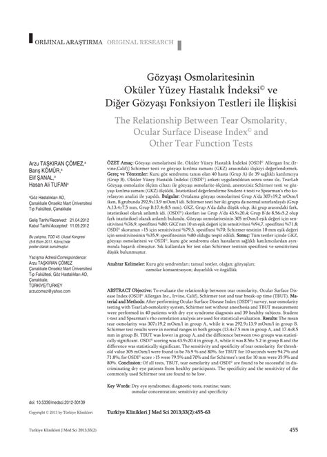 Pdf The Relationship Between Tear Osmolarity Ocular Surface Disease