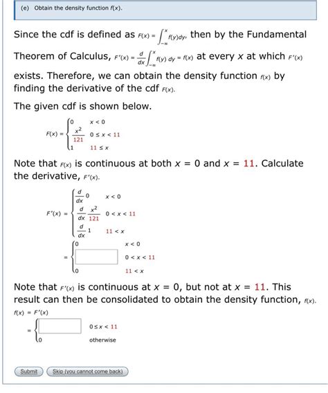 solved e obtain the density function f x since the cdf
