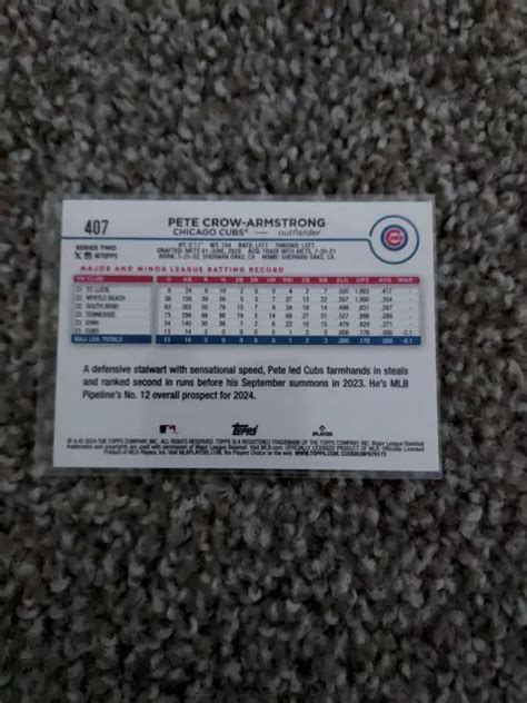 CARTA ROOKIE PETE Crow Armstrong 2024 Topps Series 2 RC 407 Chicago