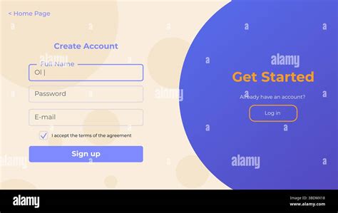 register page layout with login and password fields simple and modern