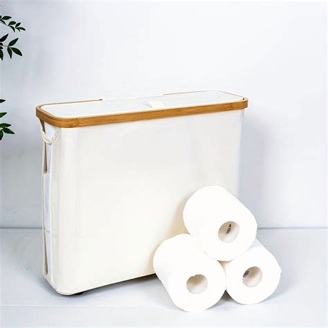 1pc Toilet Paper Storage Basket Toilet Paper Bin With Bamboo Lid For