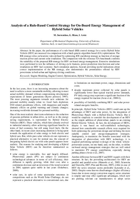 Pdf Analysis Of A Rule Based Control Strategy For On Board Energy