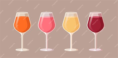 Premium Vector Set Of Full Wine Glasses Of Different Types