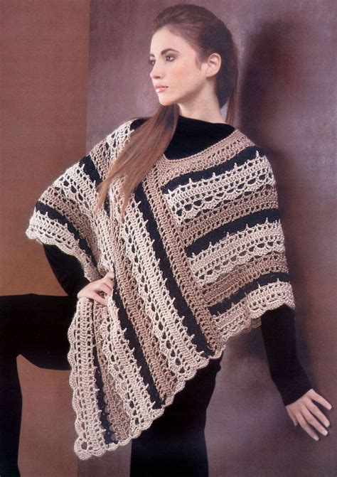 Descarga Instantánea Poncho De Ganchillo Patrón PDF De Ganchillo Poncho De Rayas De Ganchillo