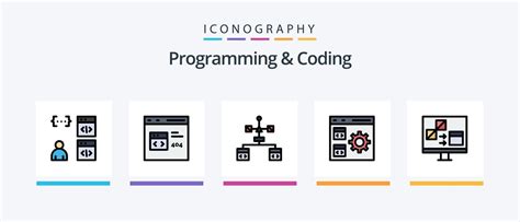 Programming And Coding Line Filled 5 Icon Pack Including Develop