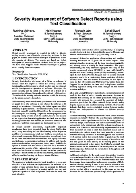Pdf Severity Assessment Of Software Defect Reports Using Text