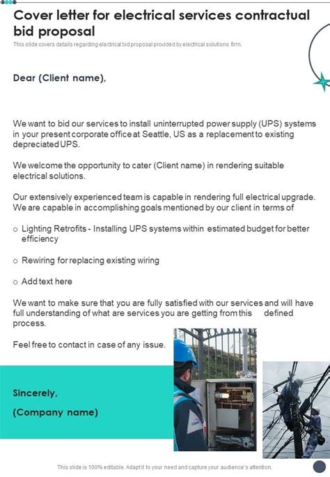 Cover Letter For Electrical Services Contractual Bid Proposal One Pager Sam