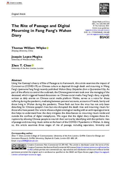 Pdf The Rite Of Passage And Digital Mourning In Fang Fangs Wuhan Diary