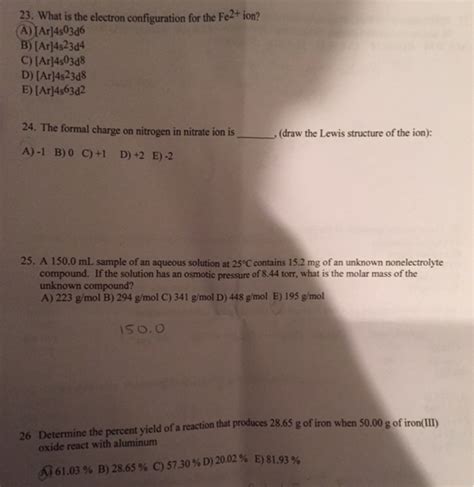 Solved What Is The Electron Configuration For The Fe2 Ion