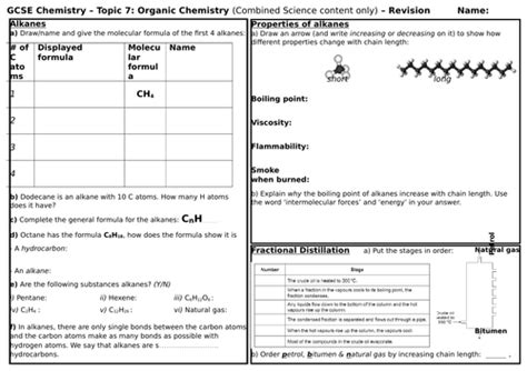 Aqa 9 1 Gcse Sciencechemistry 7 Organic Chemistry Revision Poster