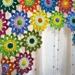 Crochet Pattern Flower Colorful Curtains Pdf Video Etsy