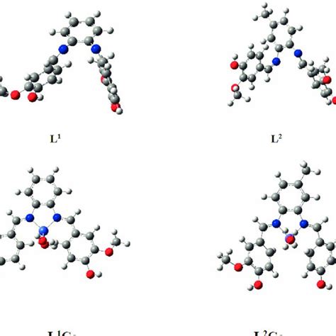 Optimised Structures Of L 1 L 2 L 1 Co And L 2 Co Complexes