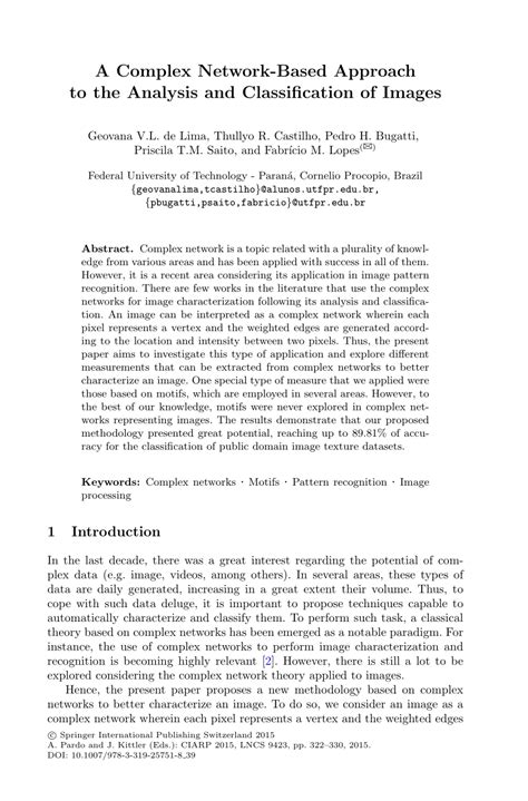 PDF A Complex Network Based Approach To The Analysis And Classification Of Images