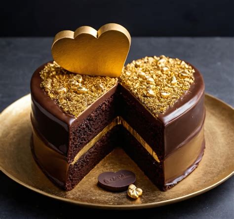 Premium Photo Heartshaped Chocolate Cake Filled With Golden Heart Nuggets