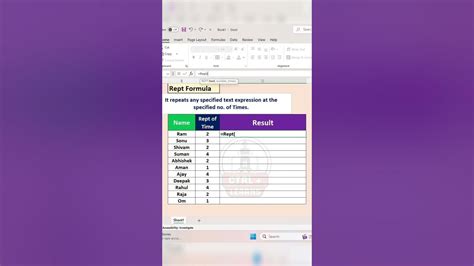 Rept Formula In Ms Excel Excel Excelformula Exceltips Computereducation Exceltricks Youtube