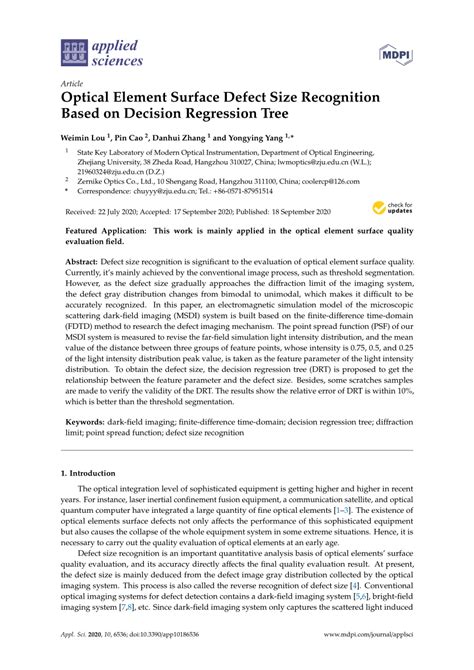 PDF Optical Element Surface Defect Size Recognition Based On Decision Regression Tree