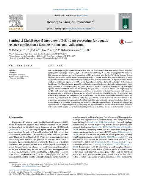 Pdf Sentinel 2 Multispectral Instrument Msi Data Processing For Aquatic Science Applications