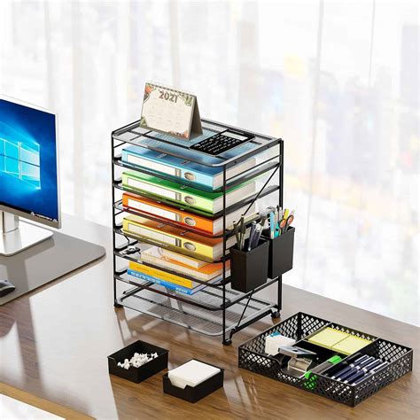 Vicnova Mesh Desk File Organizer Letter Tray Paper Organizer For Desk With 6 Tier File Folder