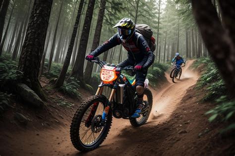 Premium Photo Two People Riding Dirt Bikes In A Forest