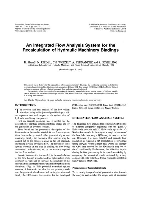 Pdf An Integrated Flow Analysis System For The Recalculation Of Hydraulic Machinery Bladings