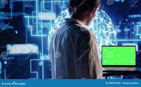 Developer Green Screen Laptop For Ai Use Stock Footage Video Of Brain