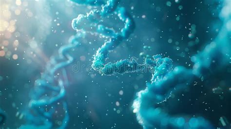 Abstract Close Up Of Blue Dna Strands With Glowing Particles Digital