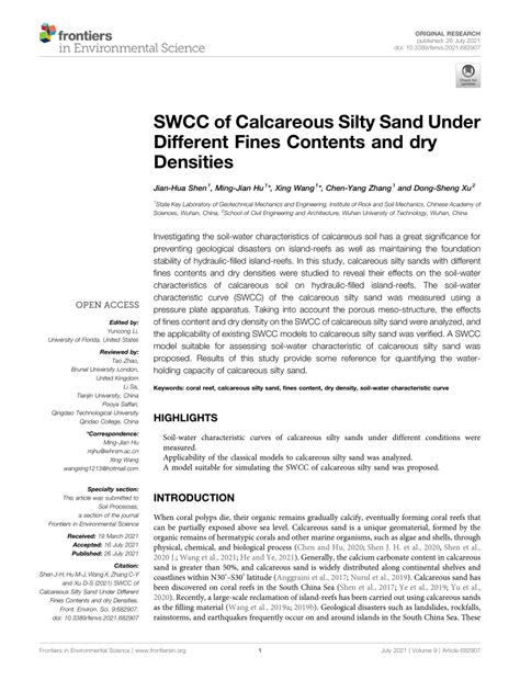 PDF SWCC Of Calcareous Silty Sand Under Different Fines Contents And Dry Densities