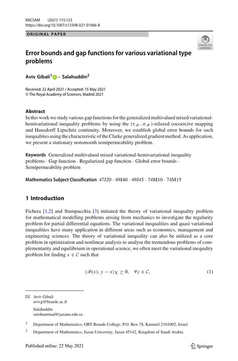 Pdf Error Bounds And Gap Functions For Various Variational Type Problems