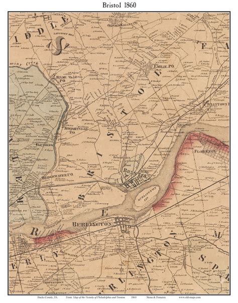 Bristol Township Pennsylvania 1860 Old Town Map Custom Print Bucks