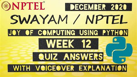 2020 Swayam The Joy Of Computing Using Python Week 12 Quiz Answers