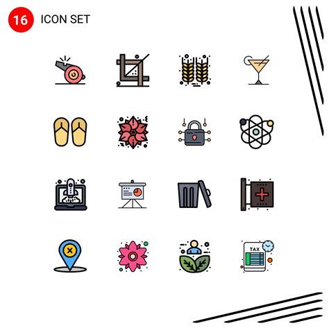 Modern Set Of 16 Flat Color Filled Lines Pictograph Of Foot Lemon Programing Juice Wheat
