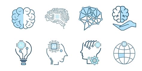 Set Of Technology Brain Cybernetic Ai Head Concepts And Groups Of Ai Symbols Icons